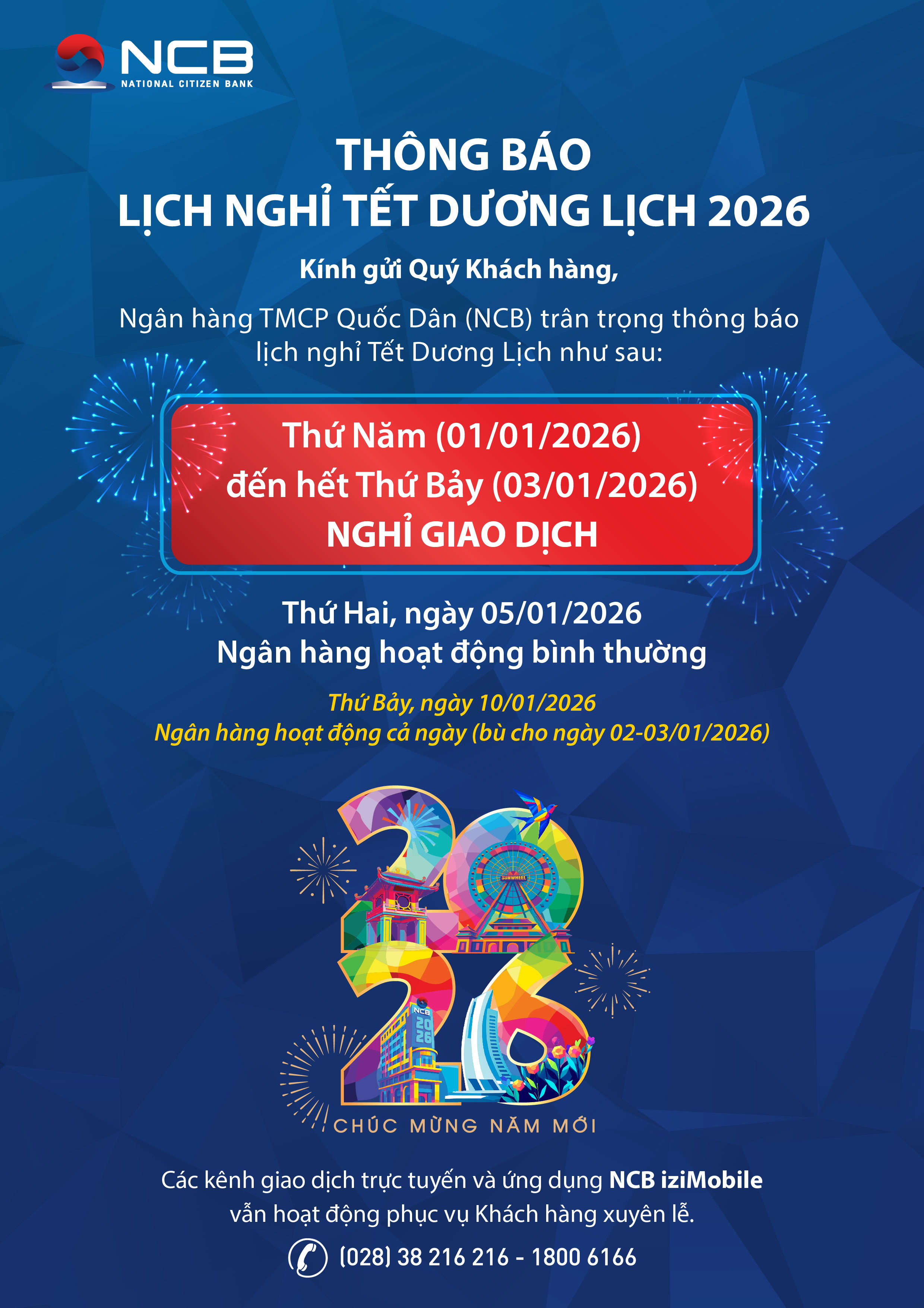 NCB – Ngân Hàng Quốc Dân - ANNOUNCEMENT ON THE NEW YEAR 2026 HOLIDAY ...
